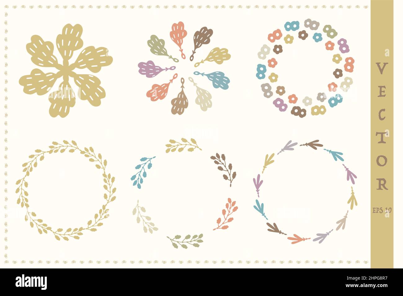Whimsical pastel botanical circle icon element set. Floral wreath ...