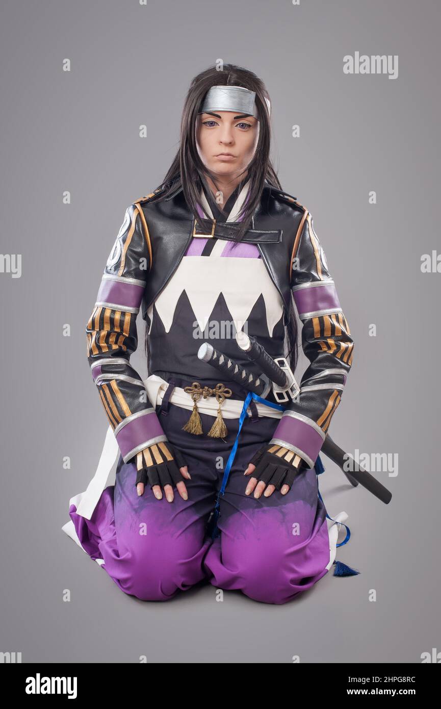 Japanese samurai with katana sword. Studio shoot. Isolated Stock Photo ...