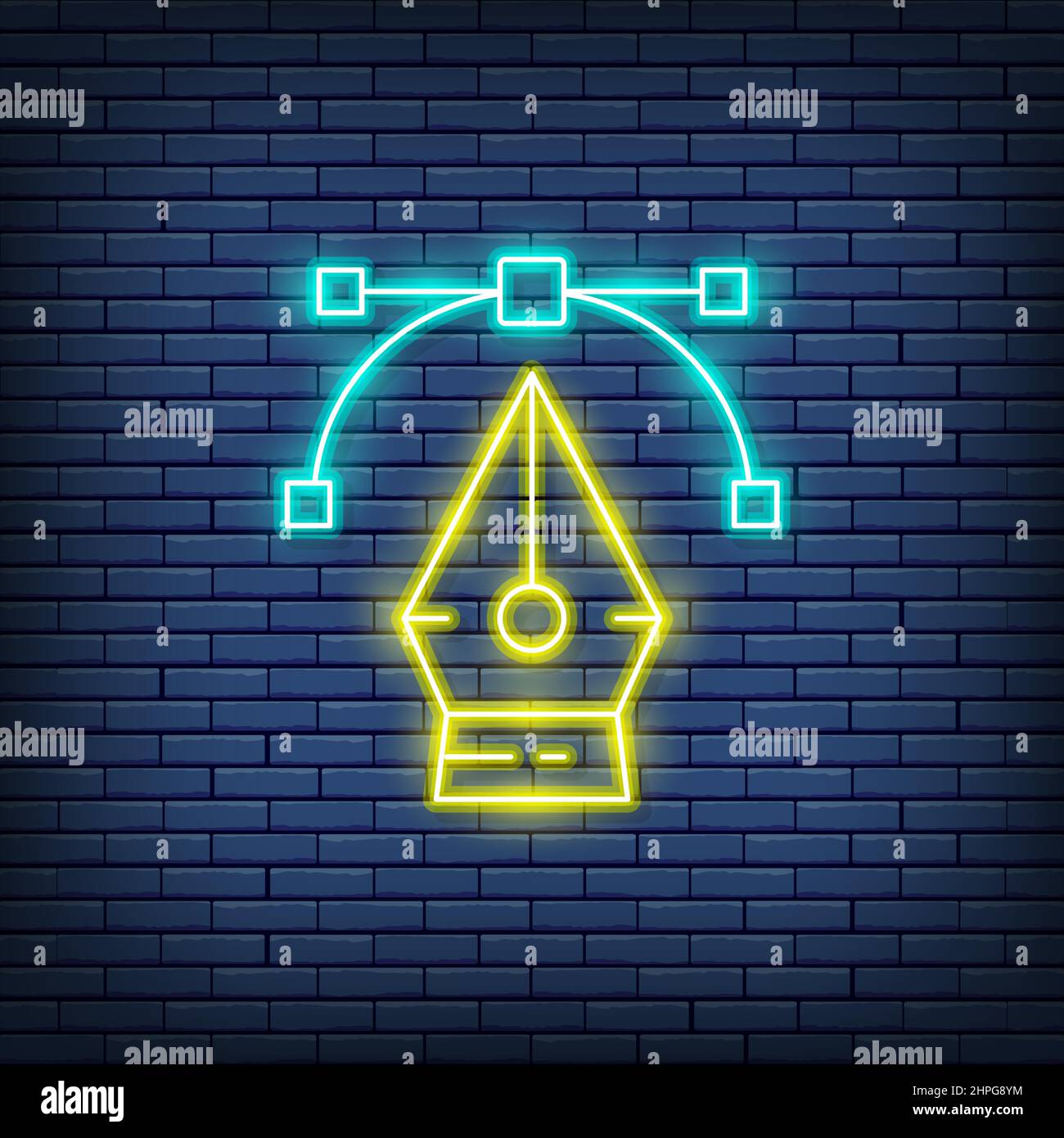 Vector pen tool, computer graphic, curve control point neon sign Stock ...