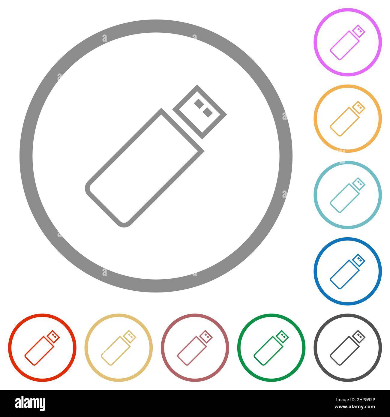 Pendrive outline flat color icons in round outlines on white background ...