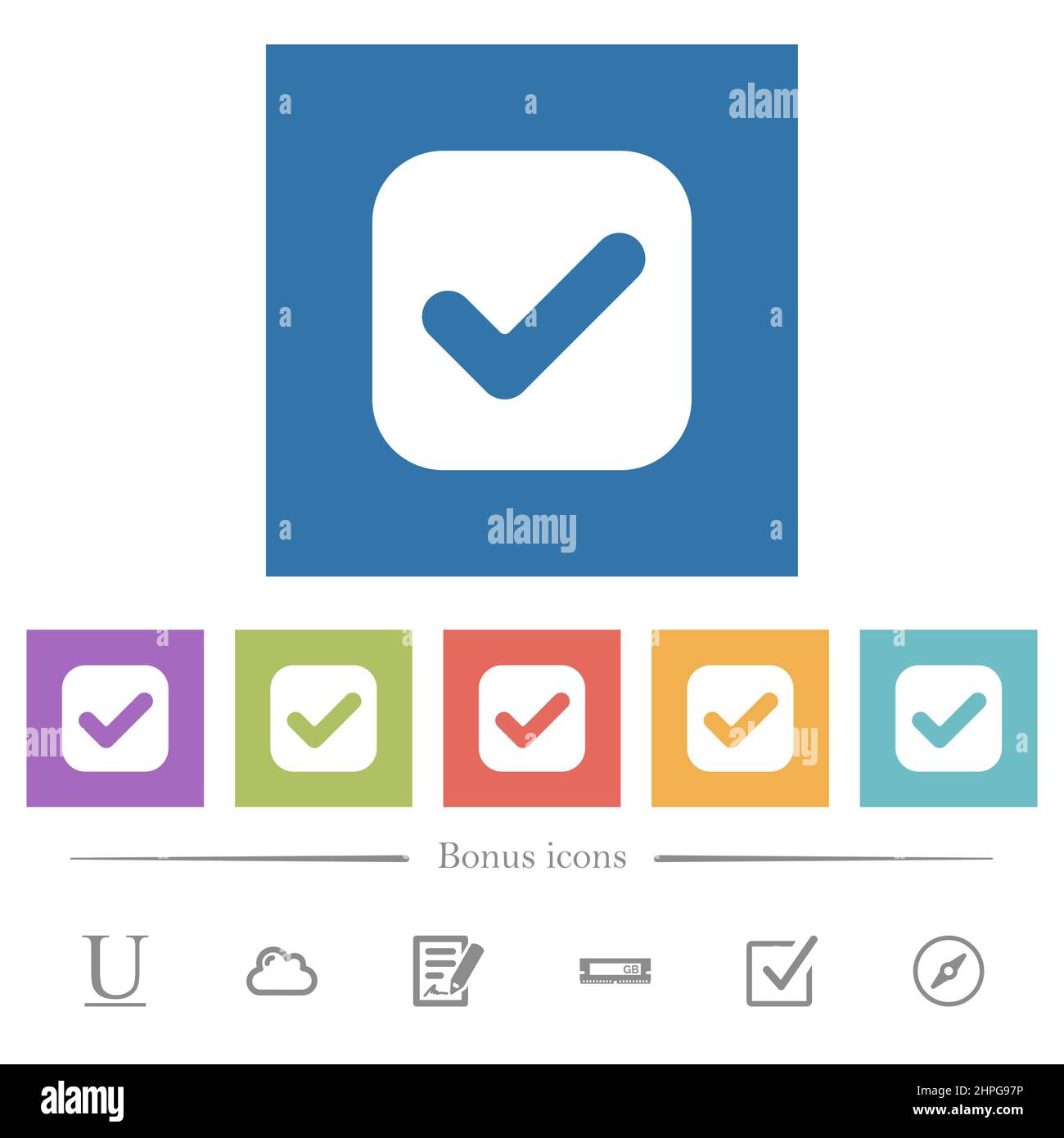 Checkbox solid flat white icons in square backgrounds. 6 bonus icons ...