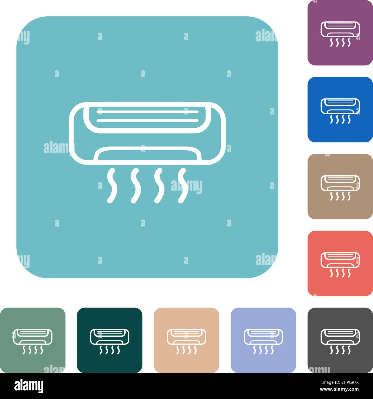 Air conditioner outline white flat icons on color rounded square ...