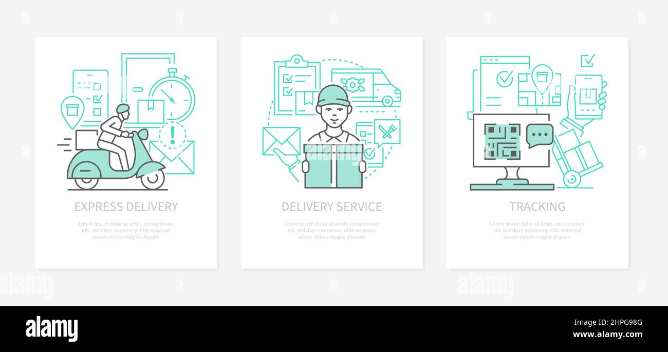 Delivery service - modern line design style banners set on white ...