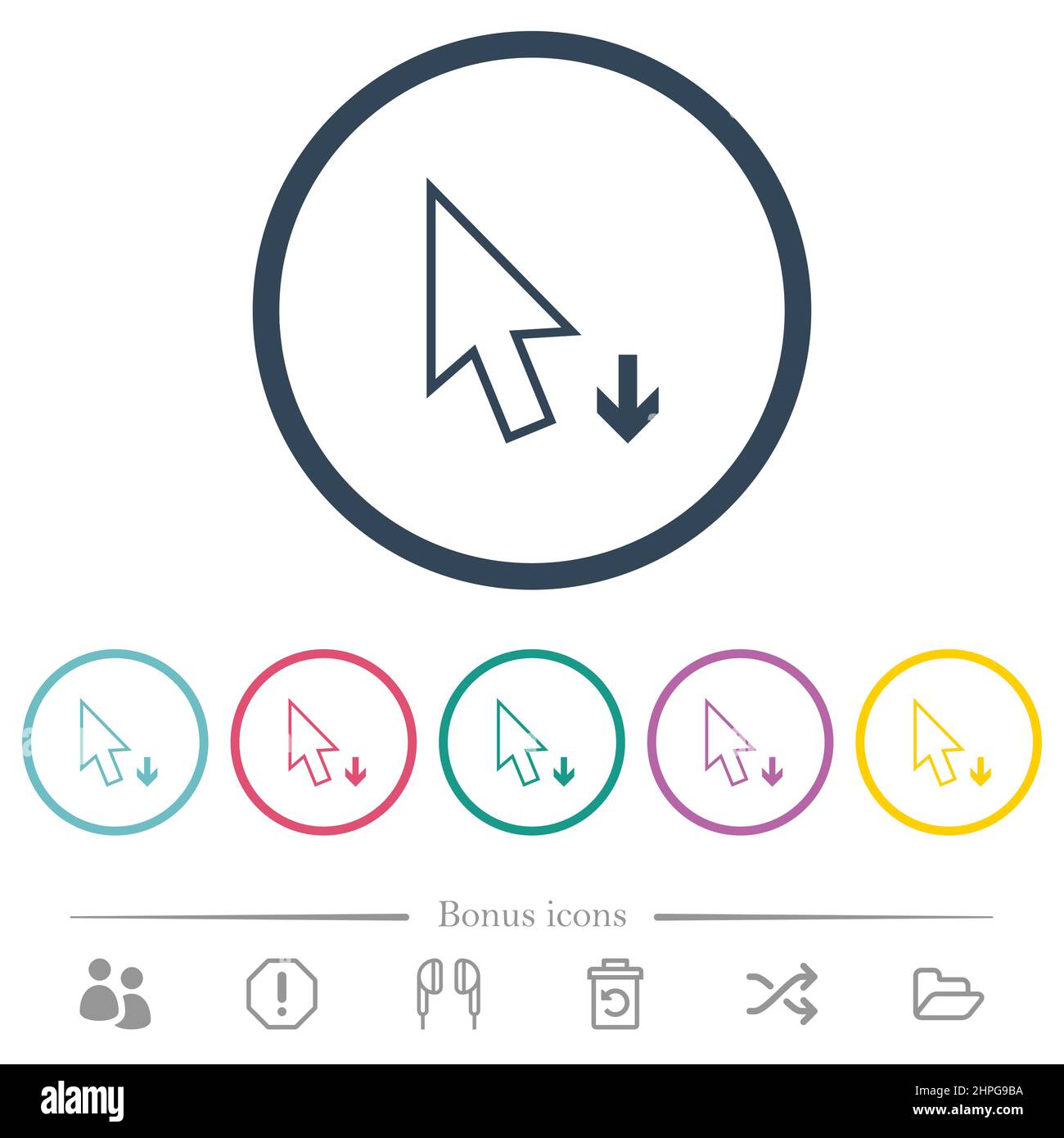 Arrow cursor down outline flat color icons in round outlines. 6 bonus ...