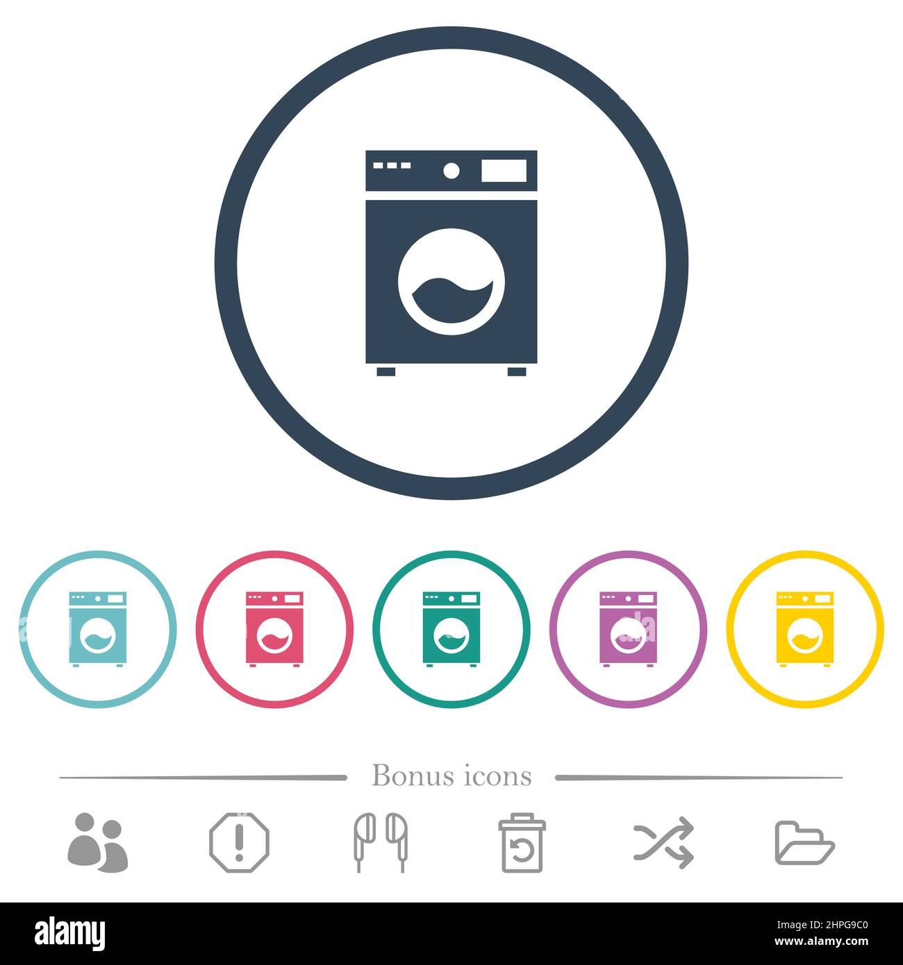 Washing machine flat color icons in round outlines. 6 bonus icons ...