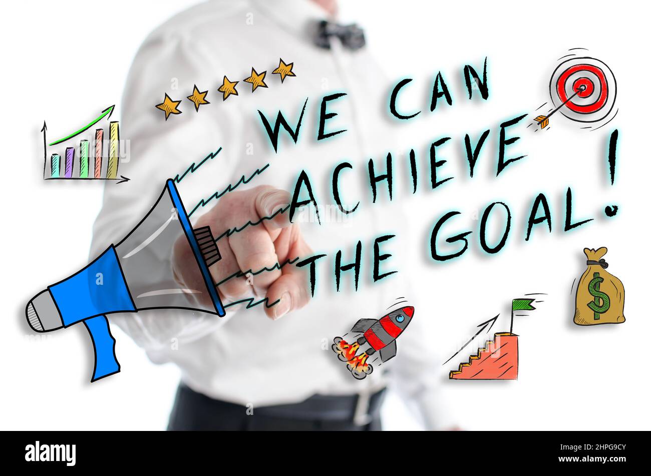 Goal achievement concept shown by a man in background Stock Photo - Alamy
