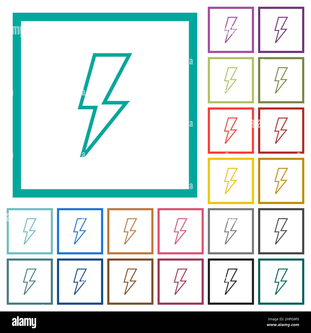 Flash outline flat color icons with quadrant frames on white background ...