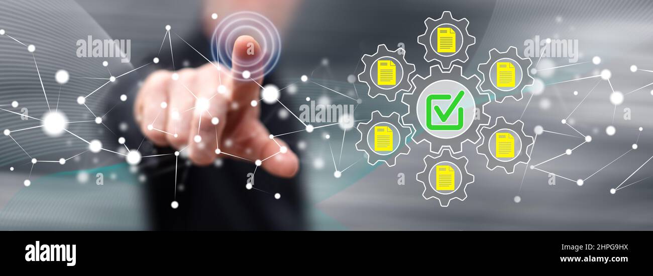 Man touching validation concept on a touch screen with his finger Stock ...