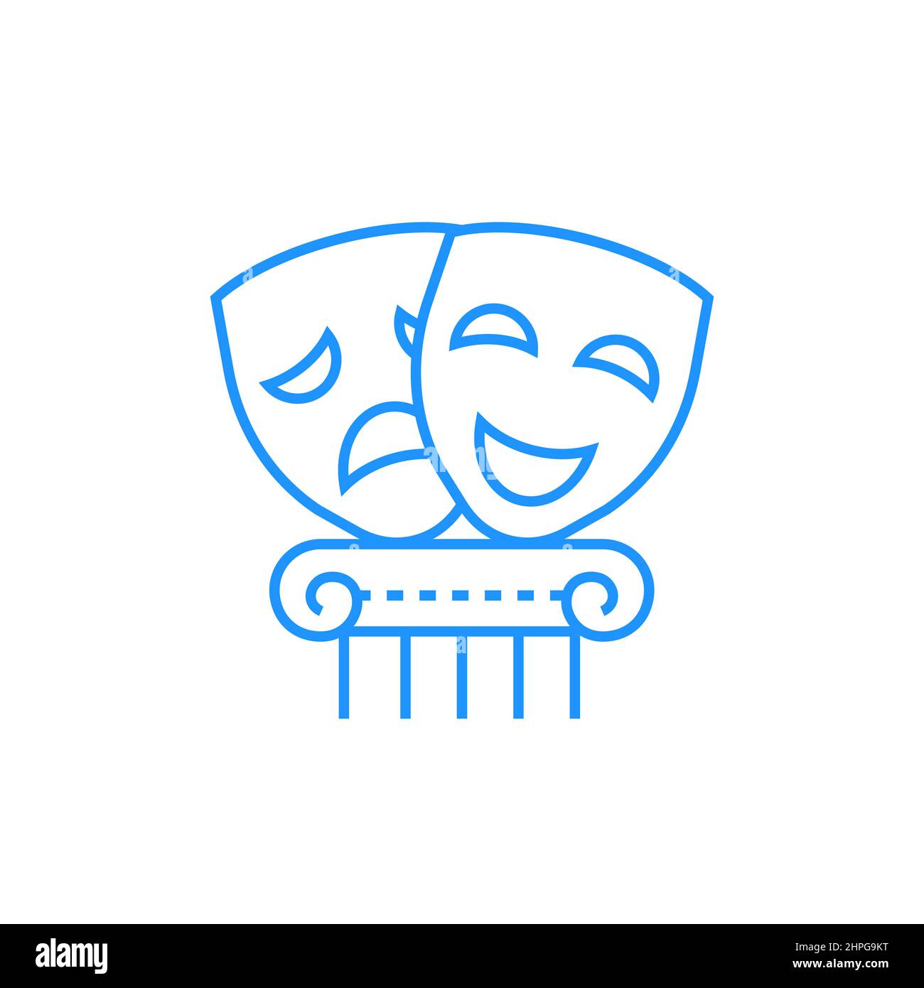 Tragedy and comedy mask - modern blue line design style icon on white ...