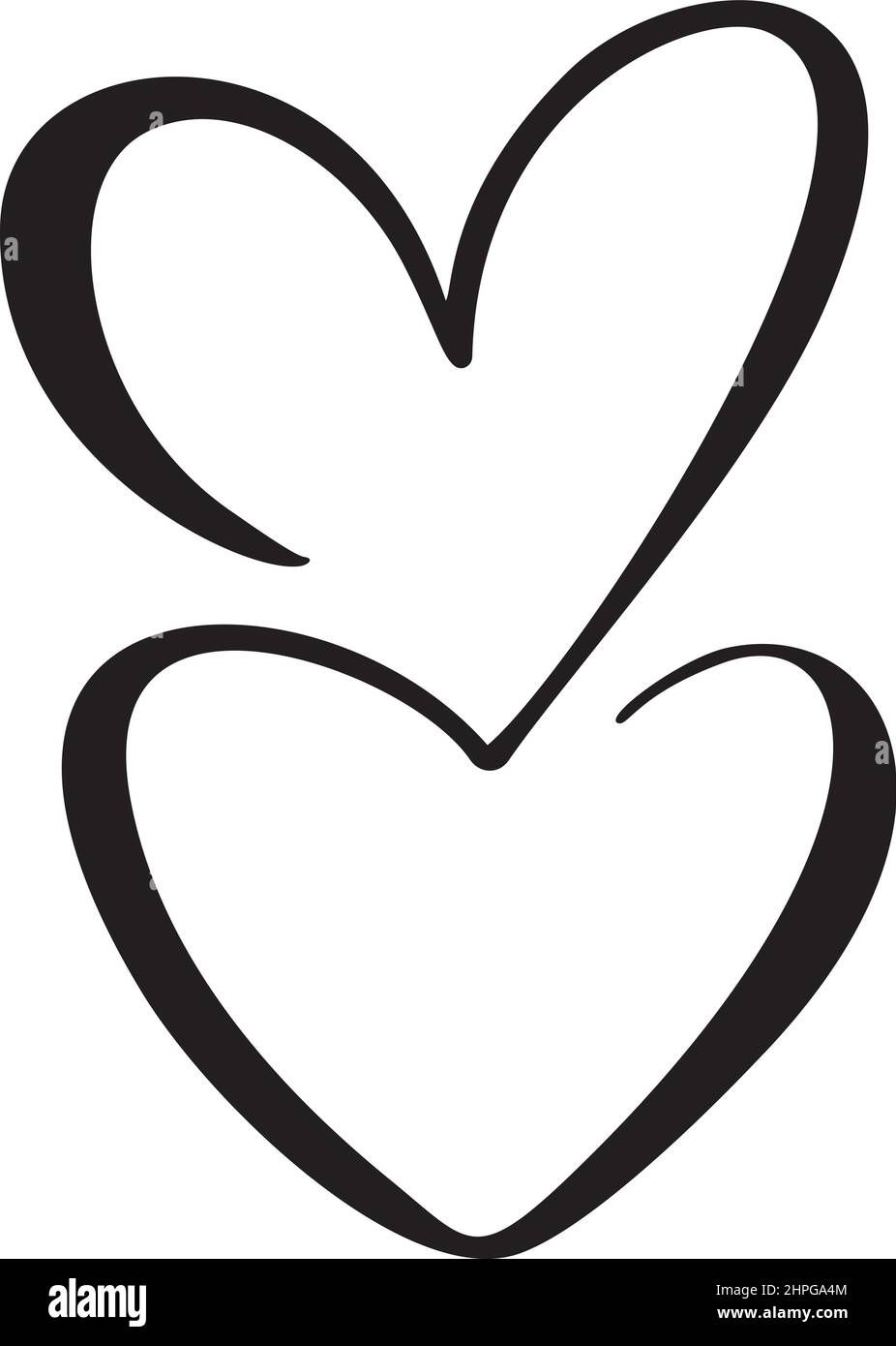 Calligraphy two lovers hearts icon. Hand drawn logo vector valentine ...