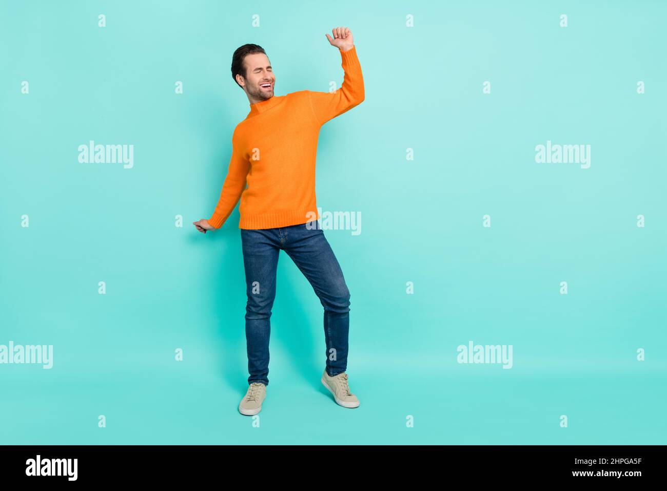 Full body photo of carefree excited person dancing spend pastime ...