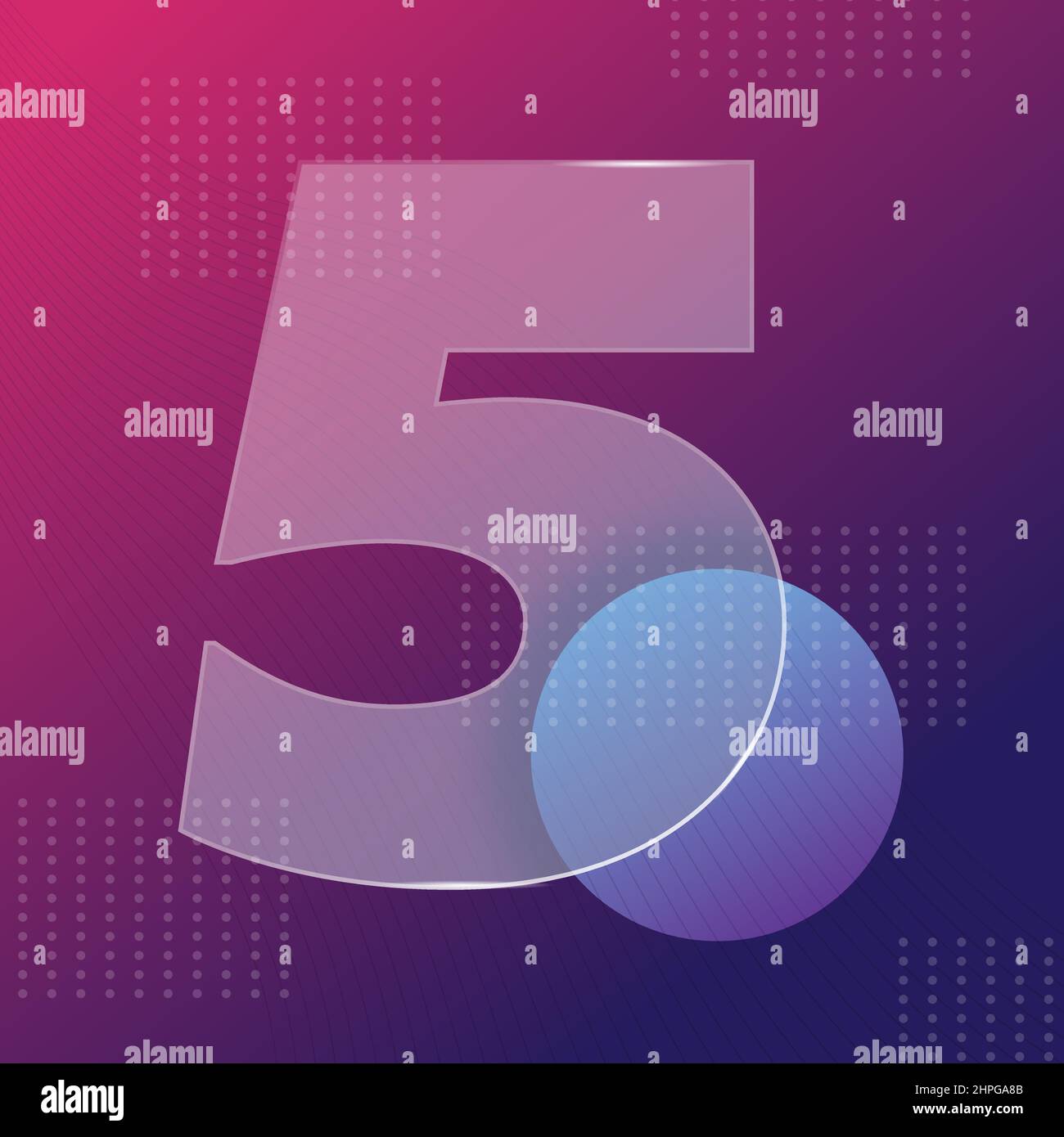 Glass morphism effect. Transparent frosted acrylic shape number 5 on ...