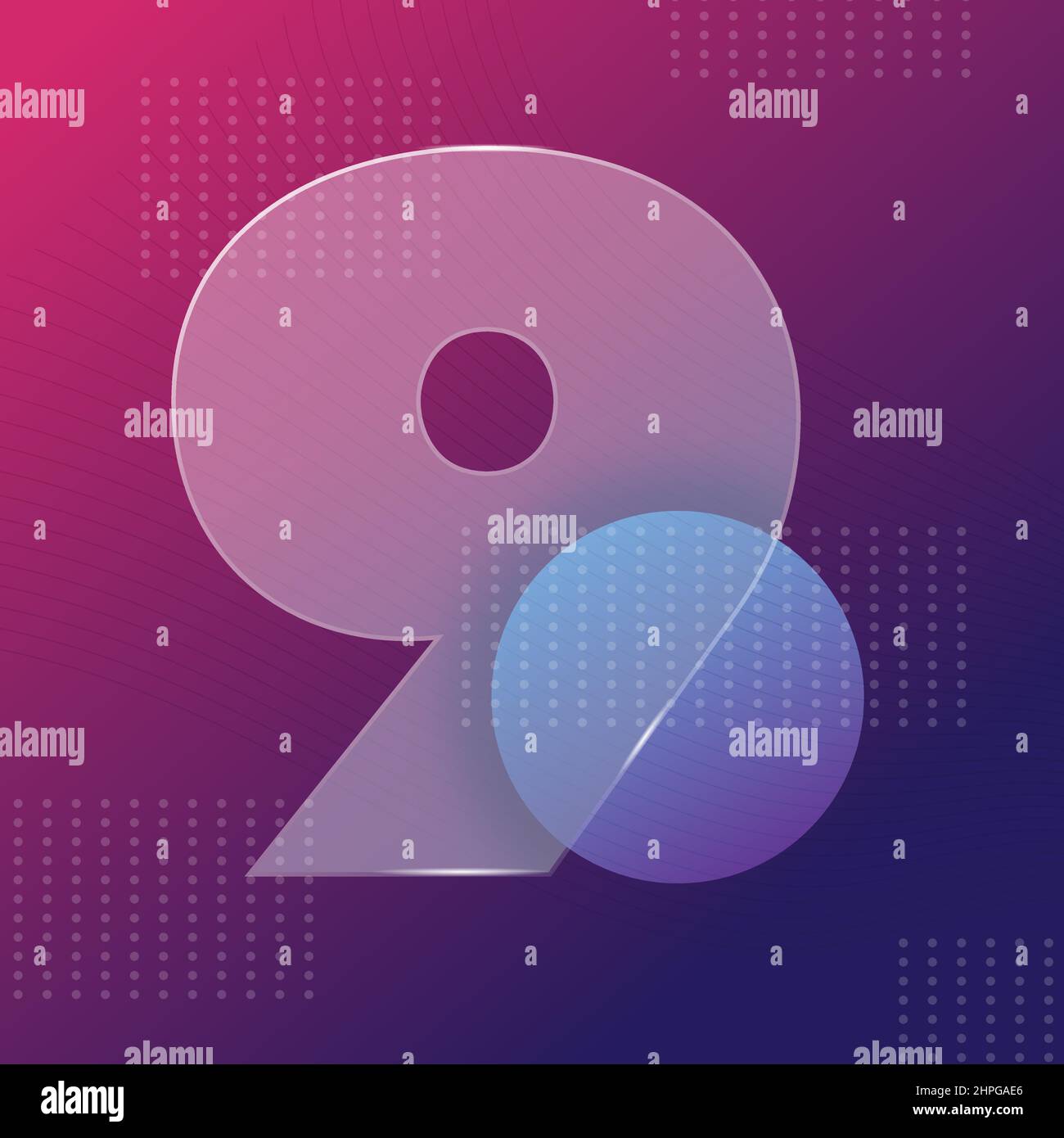 Glass morphism effect. Transparent frosted acrylic shape number 9 on ...