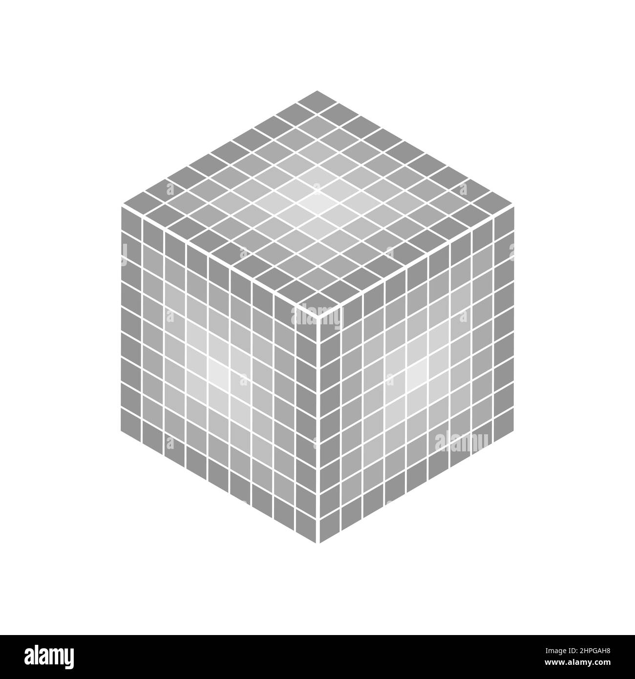 Cube whose sides are made of halftone gradient pattern. Squares that ...