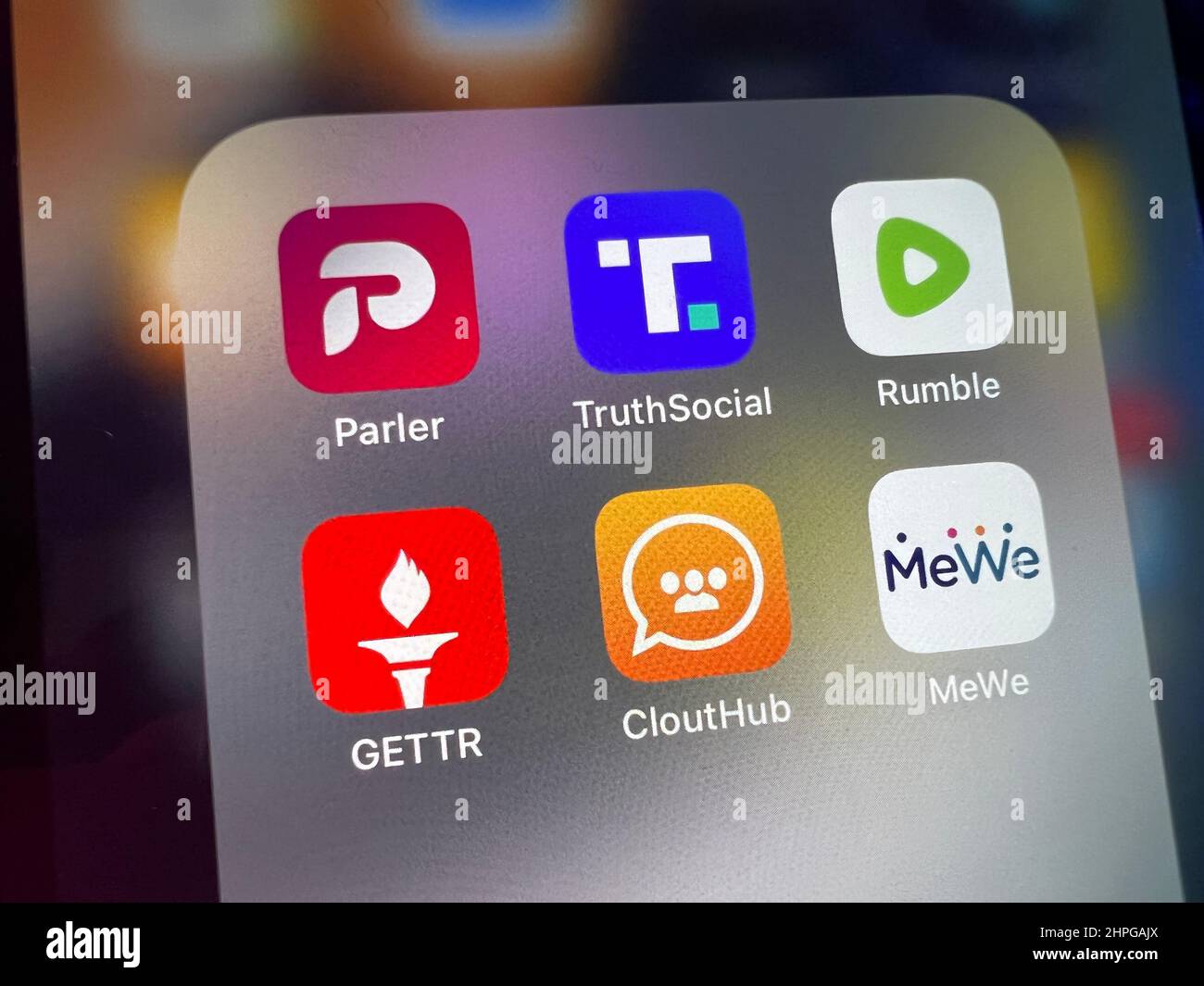 New York, USA. 21st Feb, 2022. The apps Paler, Truth Social, Rumble ...