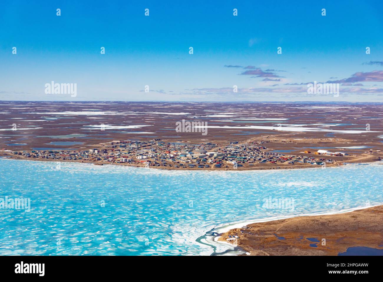 Cambridge bay aerial with frozen bay Stock Photo - Alamy