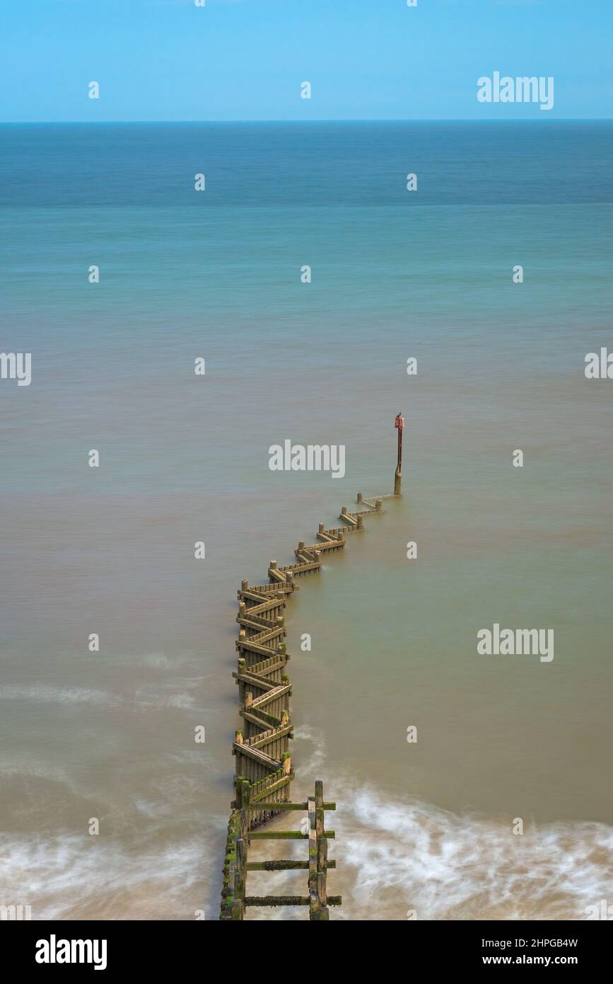 View out across the North Sea from the clifftop at Overstrand, Norfolk ...