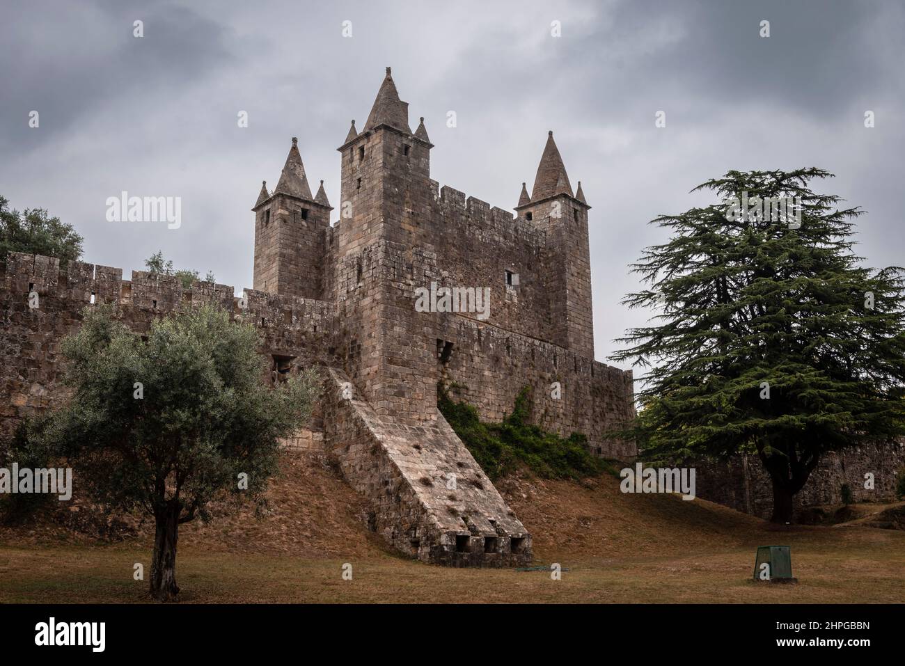Impressive and huge Portuguese medieval castle on a hilltop under ...