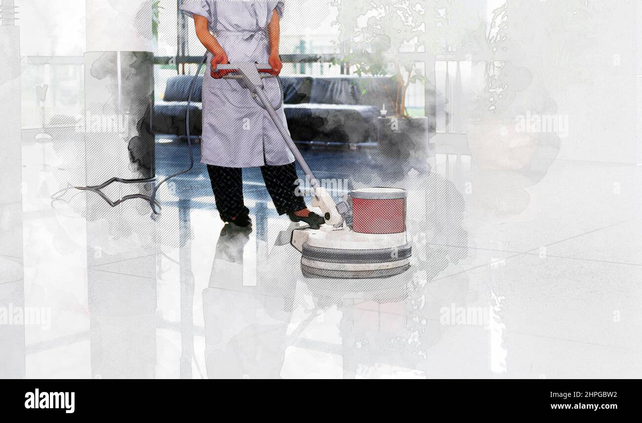 Illustration Art of a Adult cleaner maid with sterile uniform cleaning ...