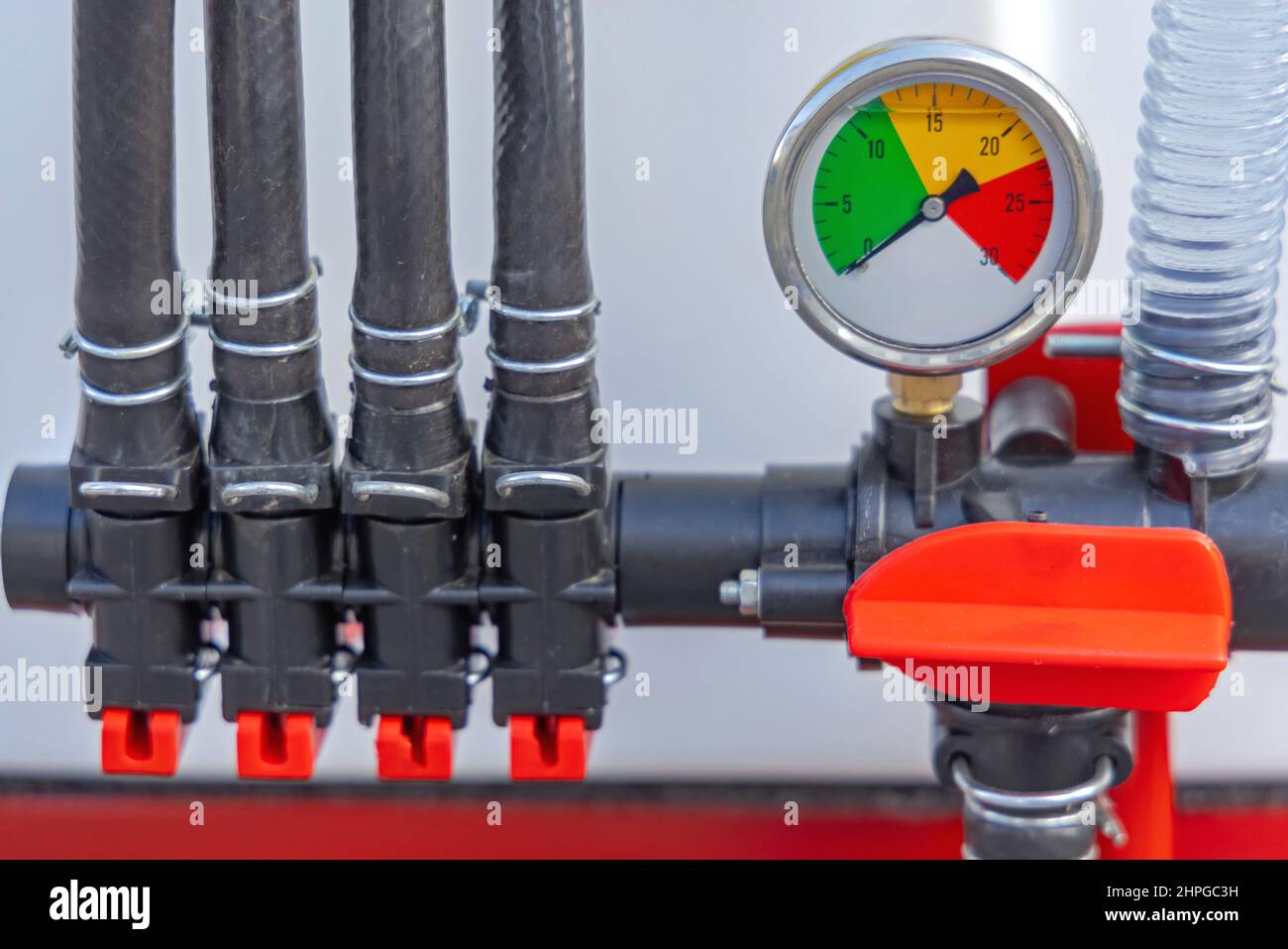 Liquid Distribution Valves Pipes With Manometer Pressure Gauge at Agriculture Machine Stock ...