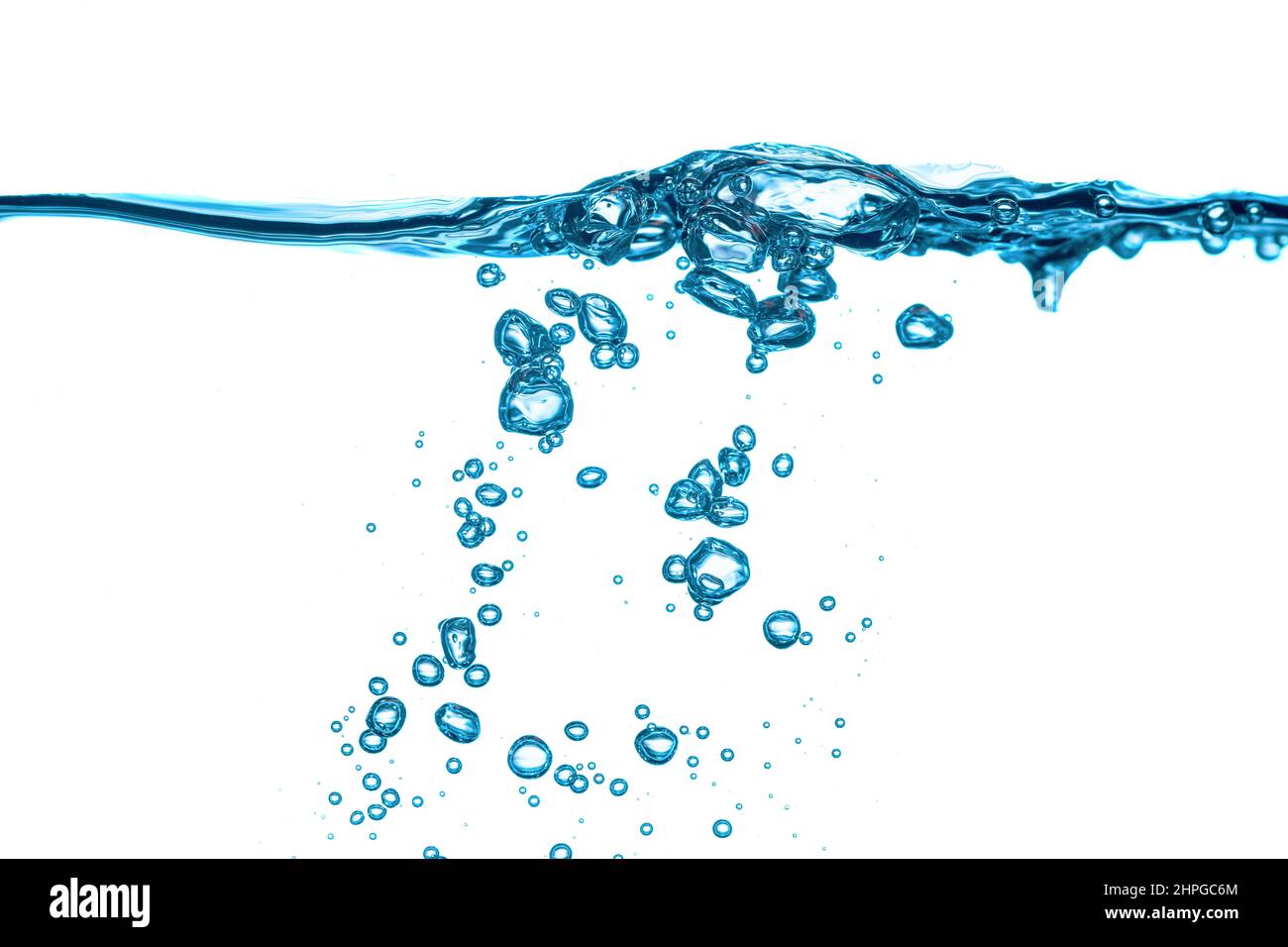 Water splash wave surface with bubbles of air. Isolated on a white ...