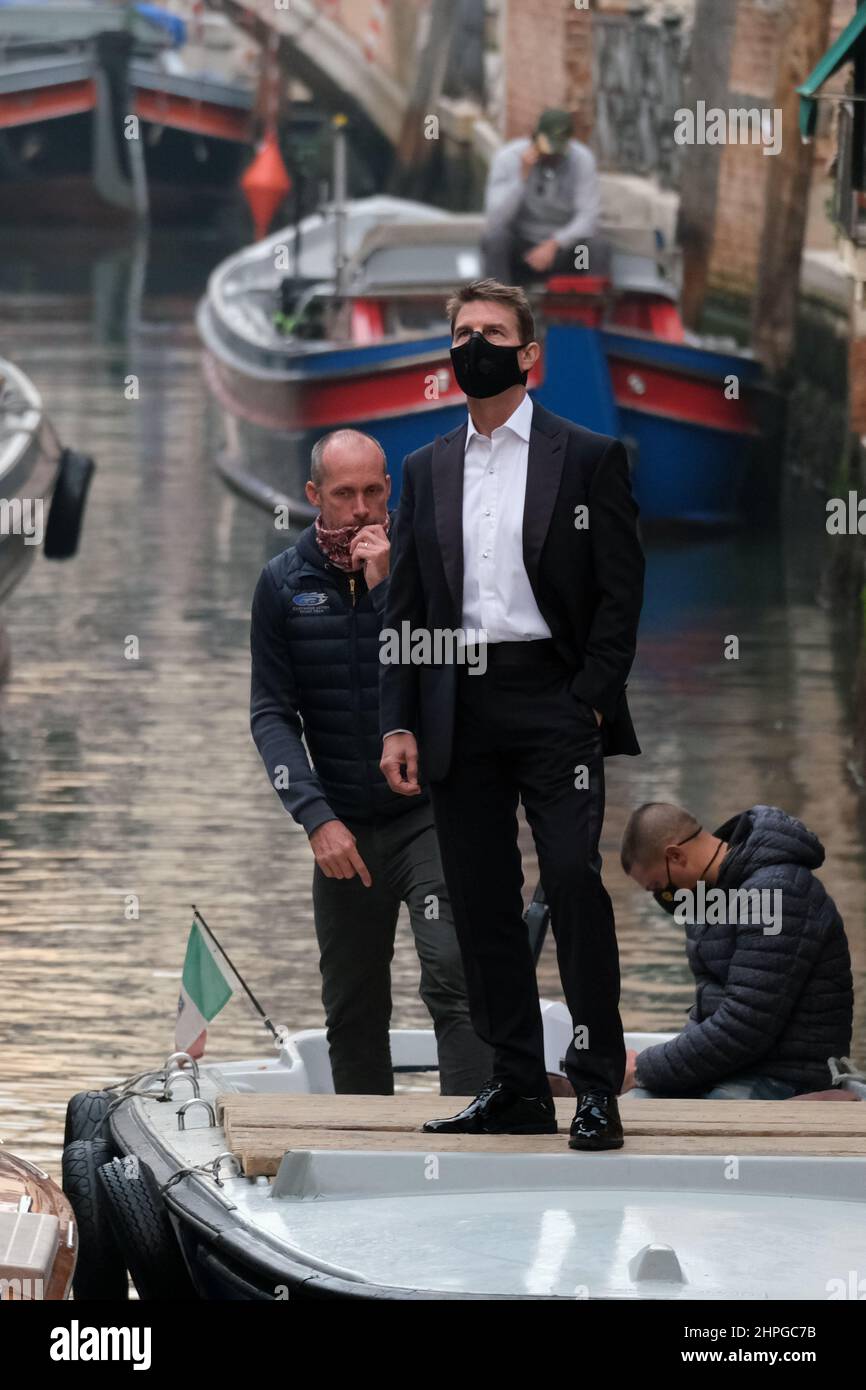 Tom Cruise during the shooting of mission impossible 7 in venice Stock ...