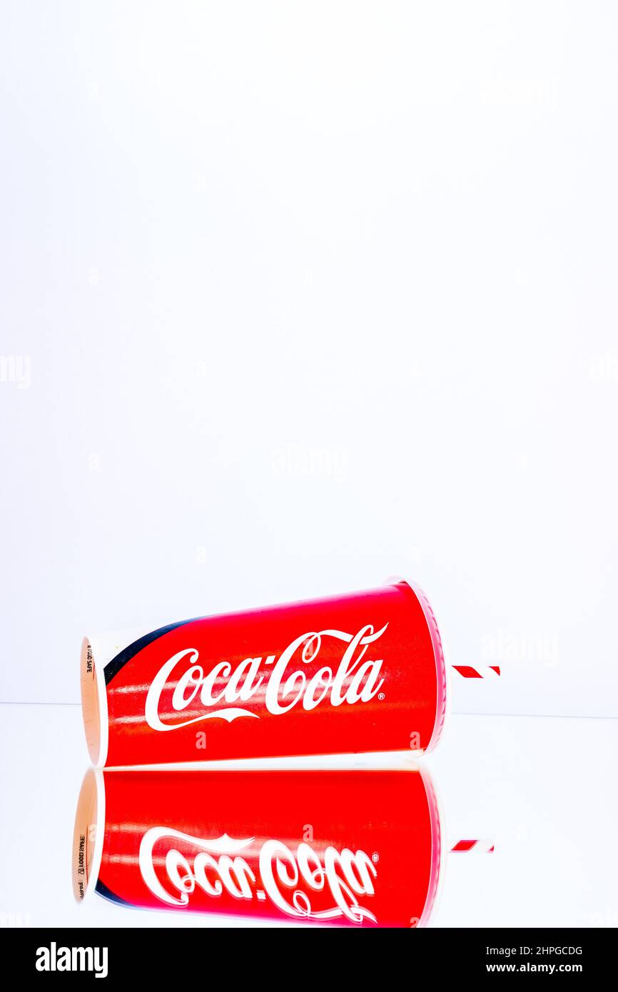 Coca Cola paper cup. Illustrative editorial photo in studio in ...