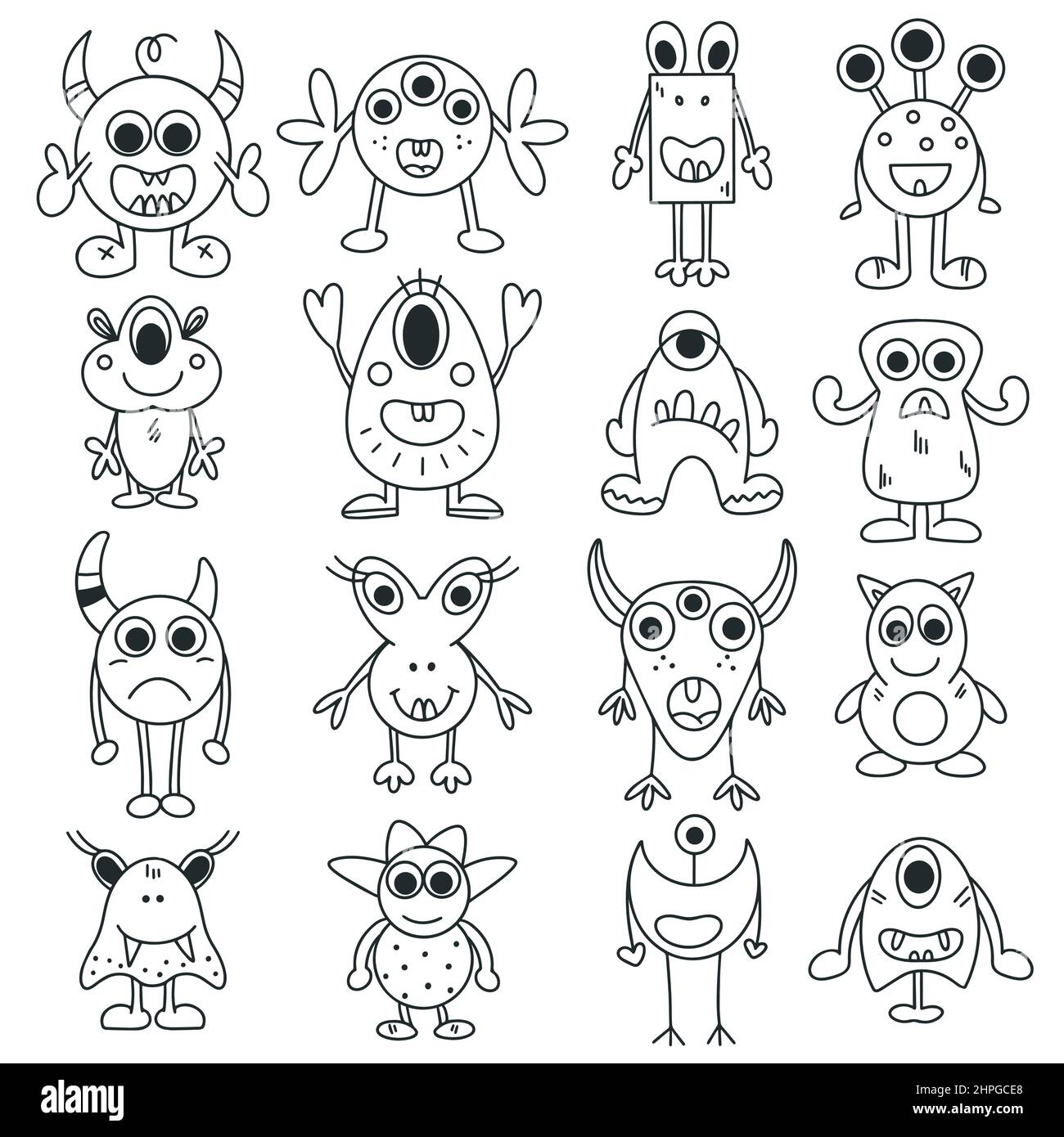 Monsters doodle set Stock Vector Image & Art - Alamy