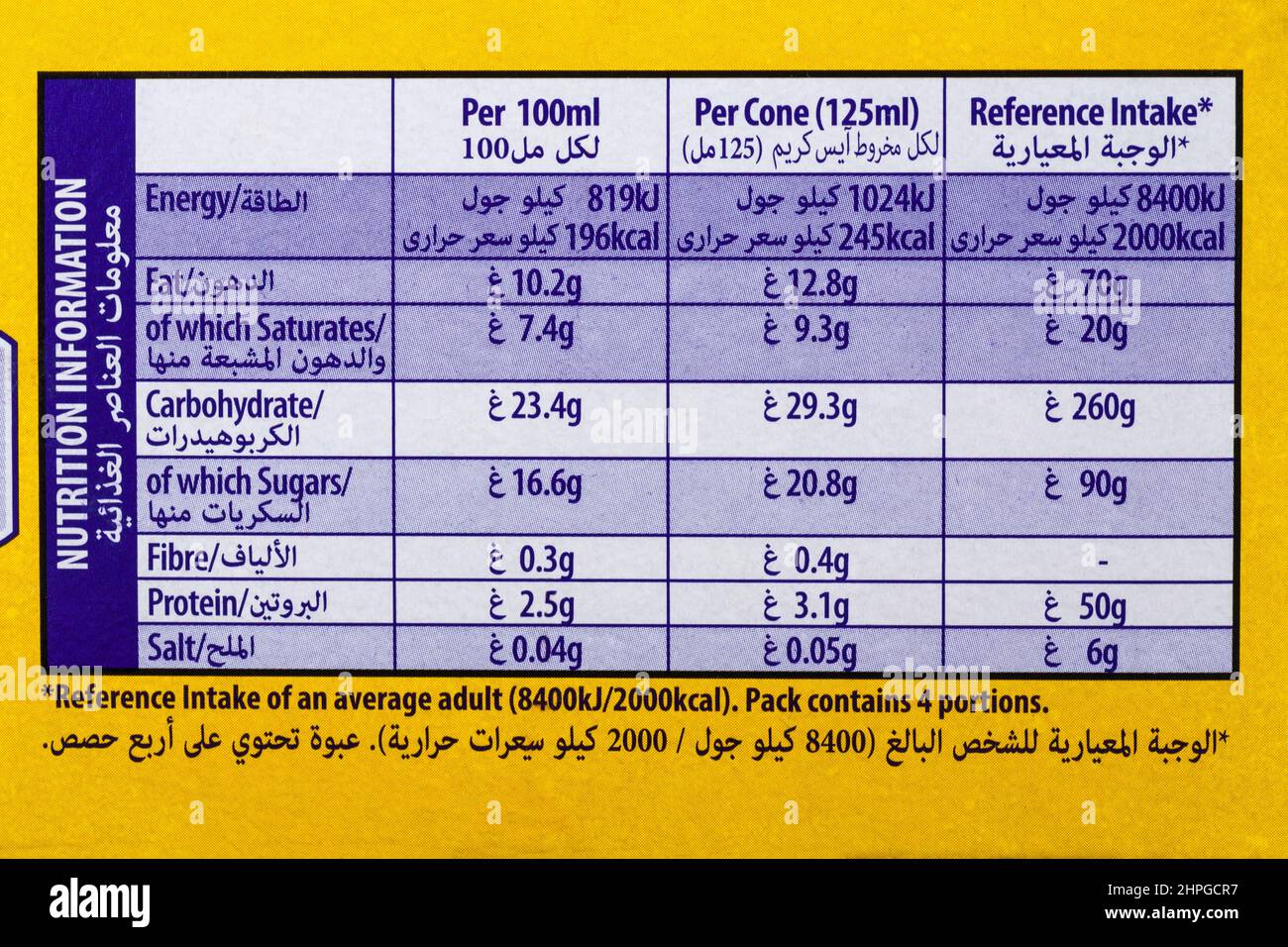 nutritional information reference intake labelling information on box ...