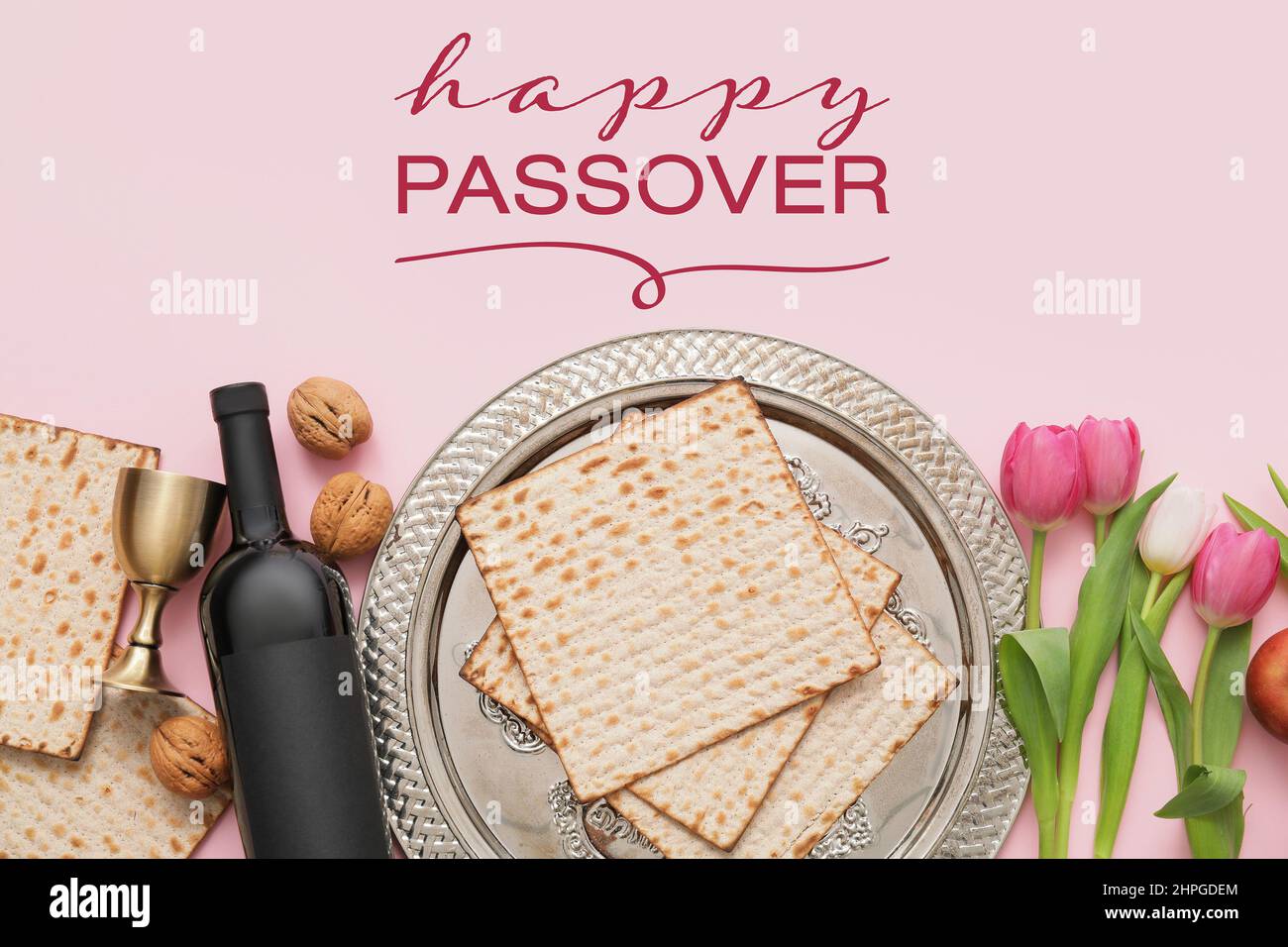 Beautiful greeting card for Happy Passover with Seder plate and matzo ...
