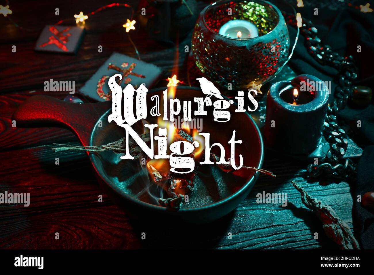 Ingredients for witch's ritual on table. Walpurgis Night Stock Photo ...