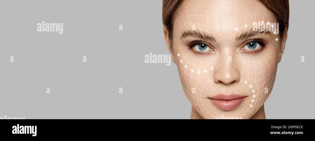 Lifting lines, advertising of face contour correction, female face skin ...