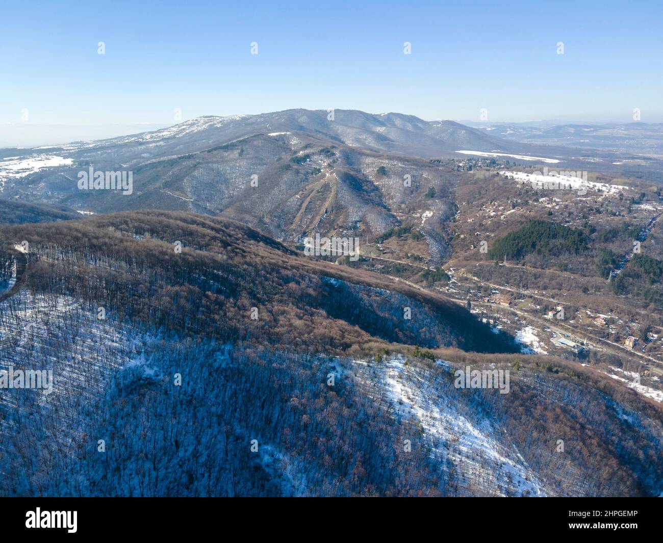 Aerial Winter view of Vitosha Mountain near Boyana District, Sofia City ...
