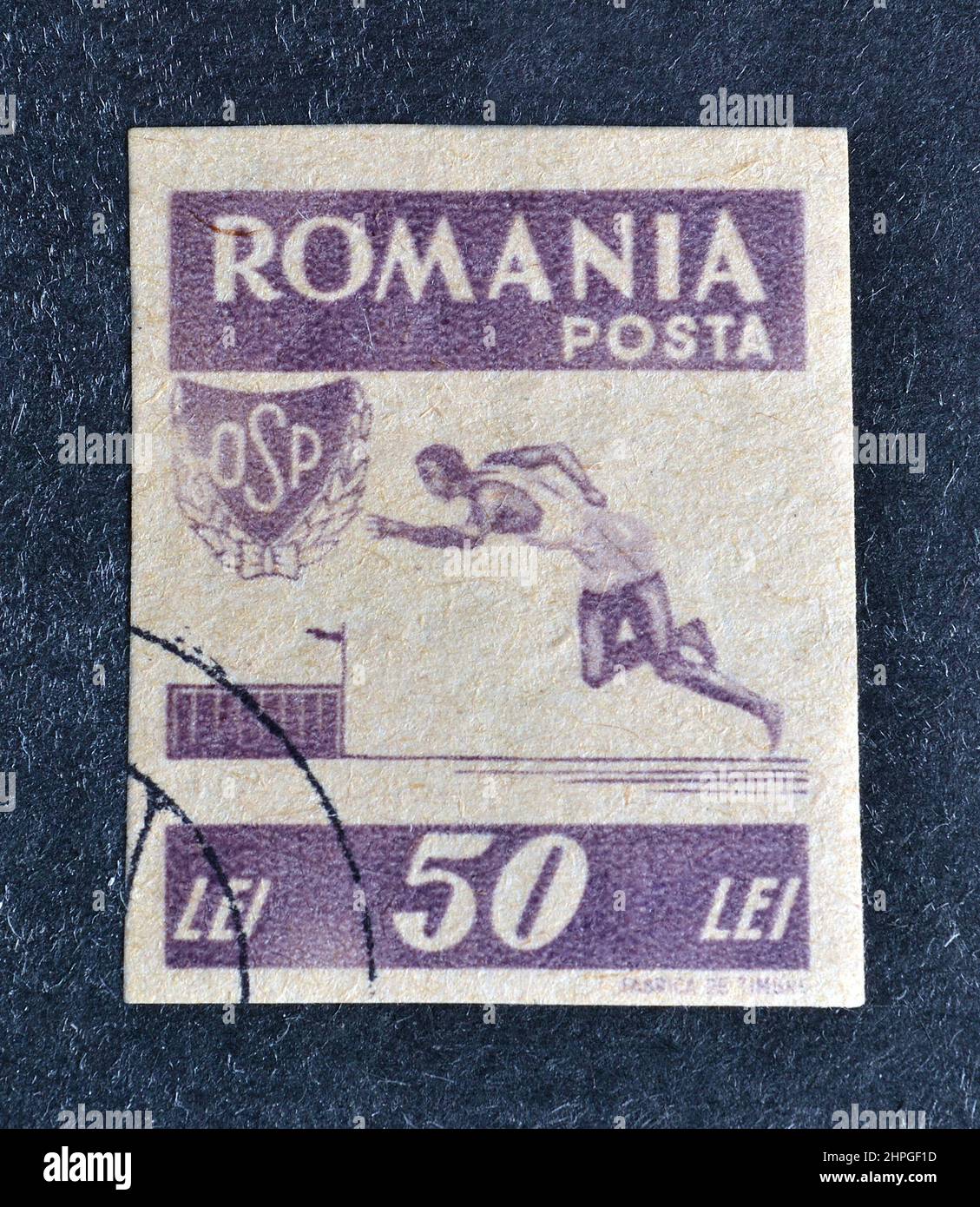 Cancelled postage stamp printed by Romania, that shows Running, The ...