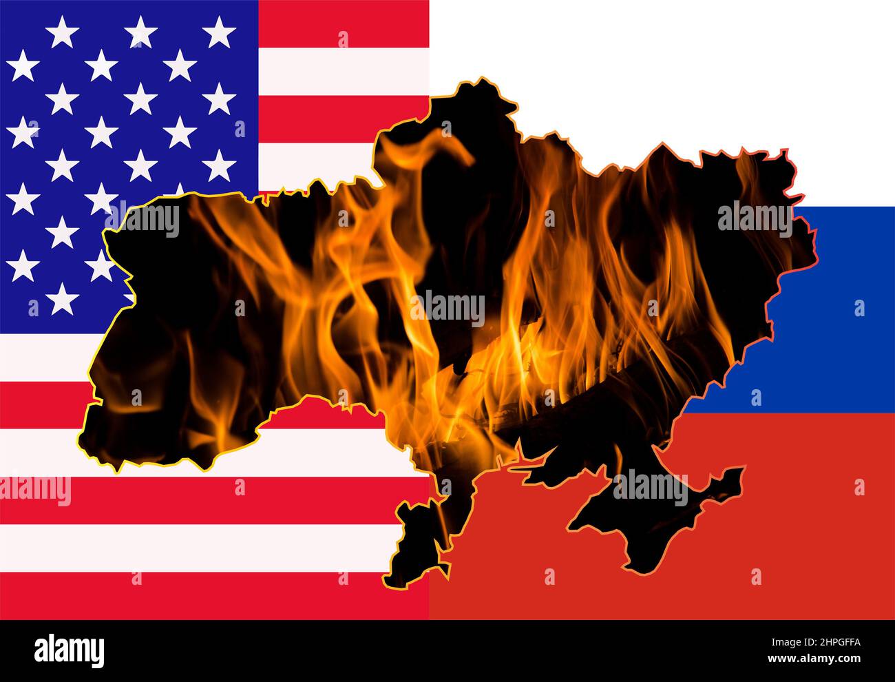 Map of Ukraine on fire. Outline map of Ukraine against the background ...