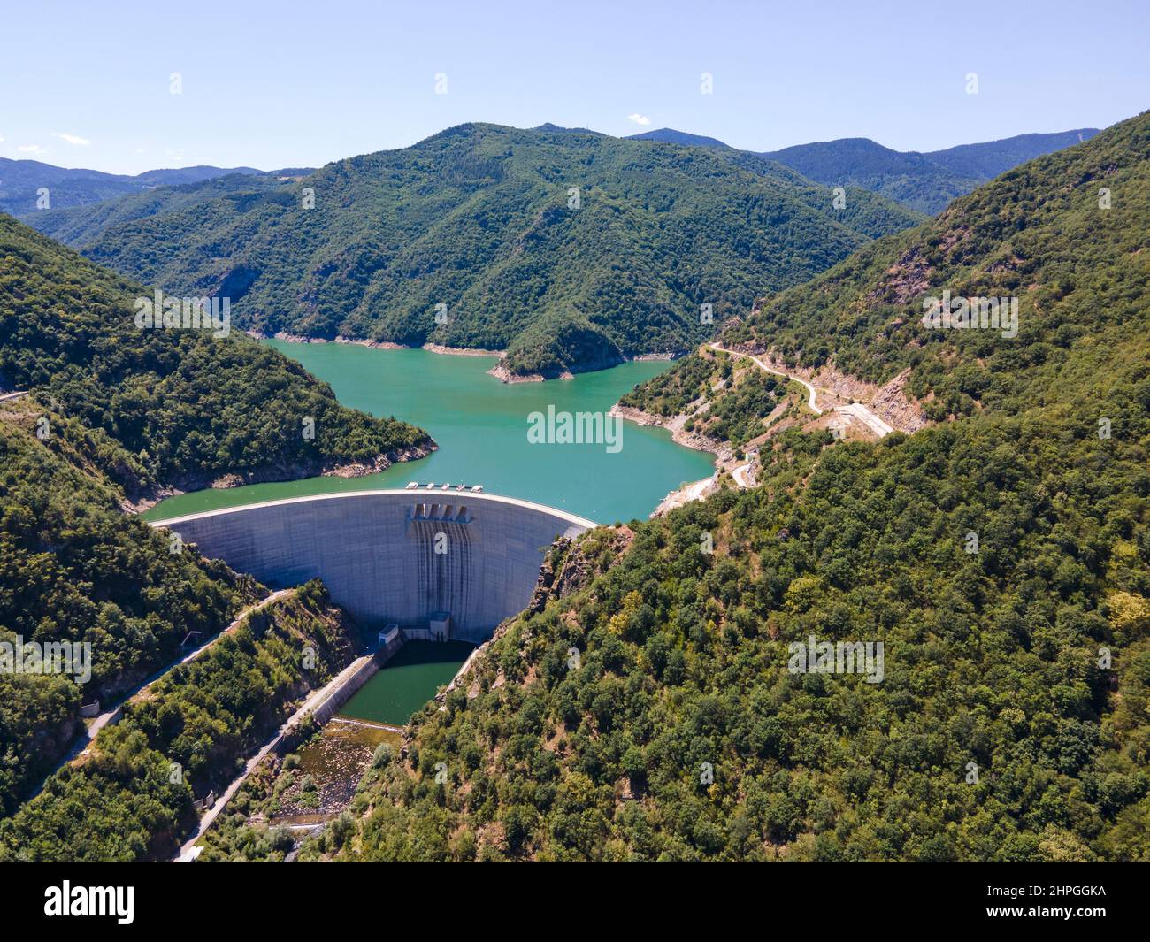 Aerial view of Tsankov kamak Reservoir, Smolyan Region, Bulgaria Stock ...