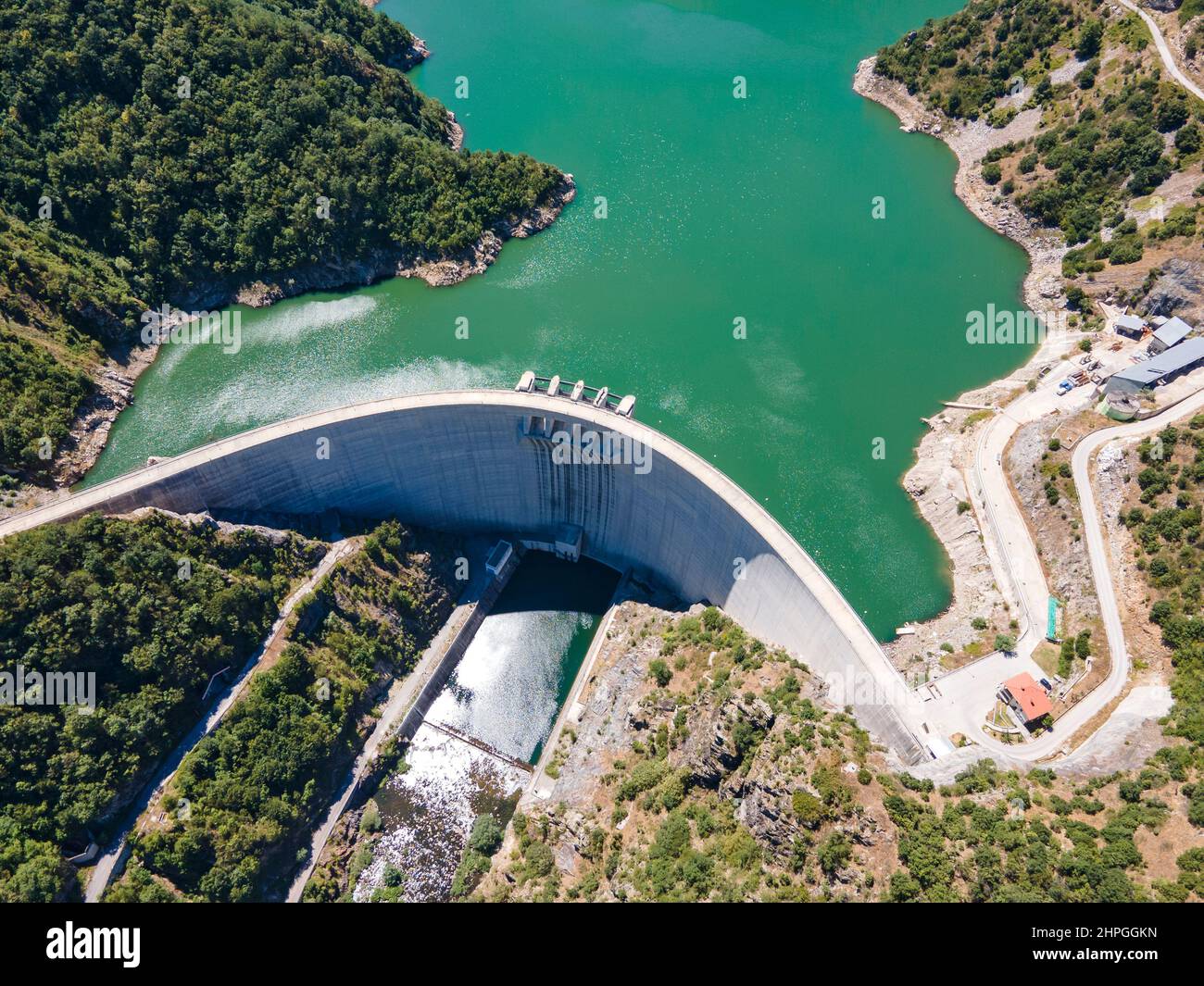 Aerial view of Tsankov kamak Reservoir, Smolyan Region, Bulgaria Stock ...