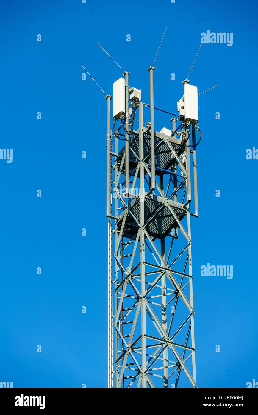 Telecommunication concrete tower with antennas. LTE, GSM, 2G, 3G, 4G ...