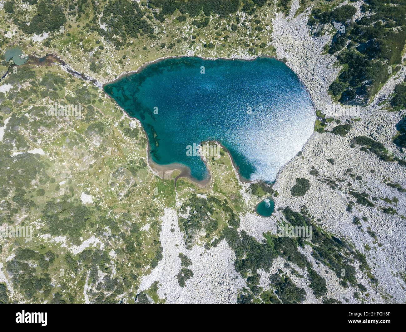 Amazing Aerial view of Fish Banderitsa lake, Pirin Mountain, Bulgaria ...