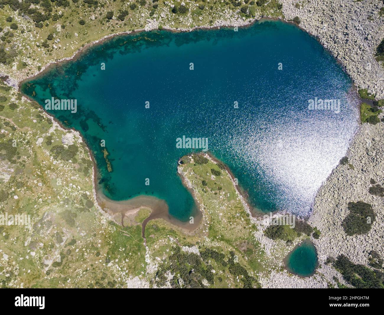 Amazing Aerial view of Fish Banderitsa lake, Pirin Mountain, Bulgaria ...