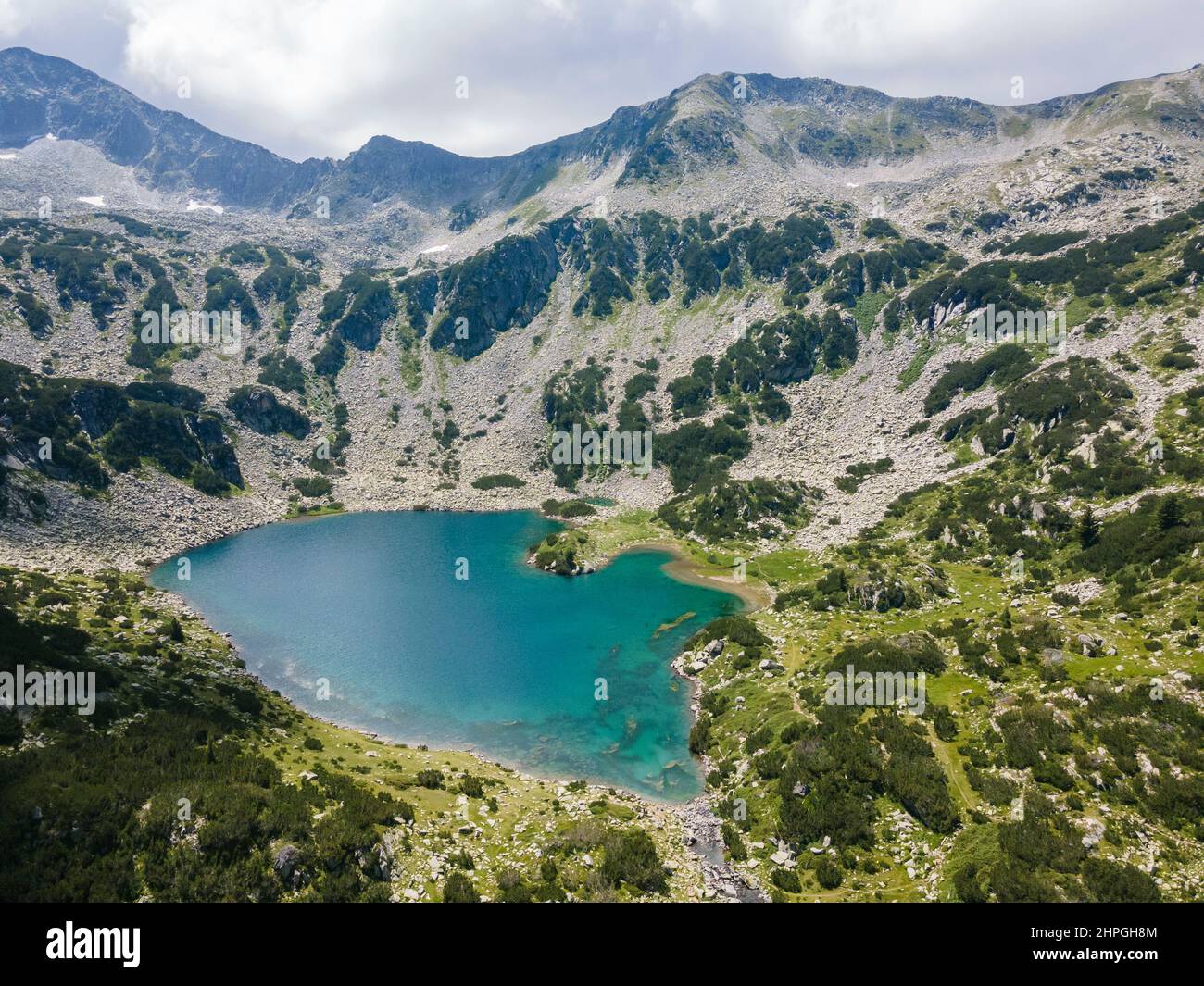 Amazing Aerial view of Fish Banderitsa lake, Pirin Mountain, Bulgaria ...