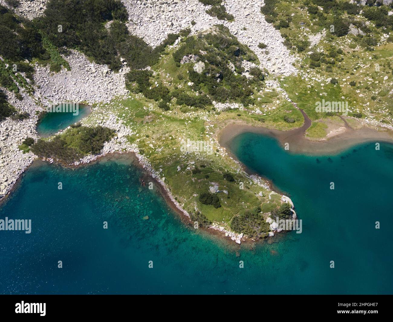 Amazing Aerial view of Fish Banderitsa lake, Pirin Mountain, Bulgaria ...