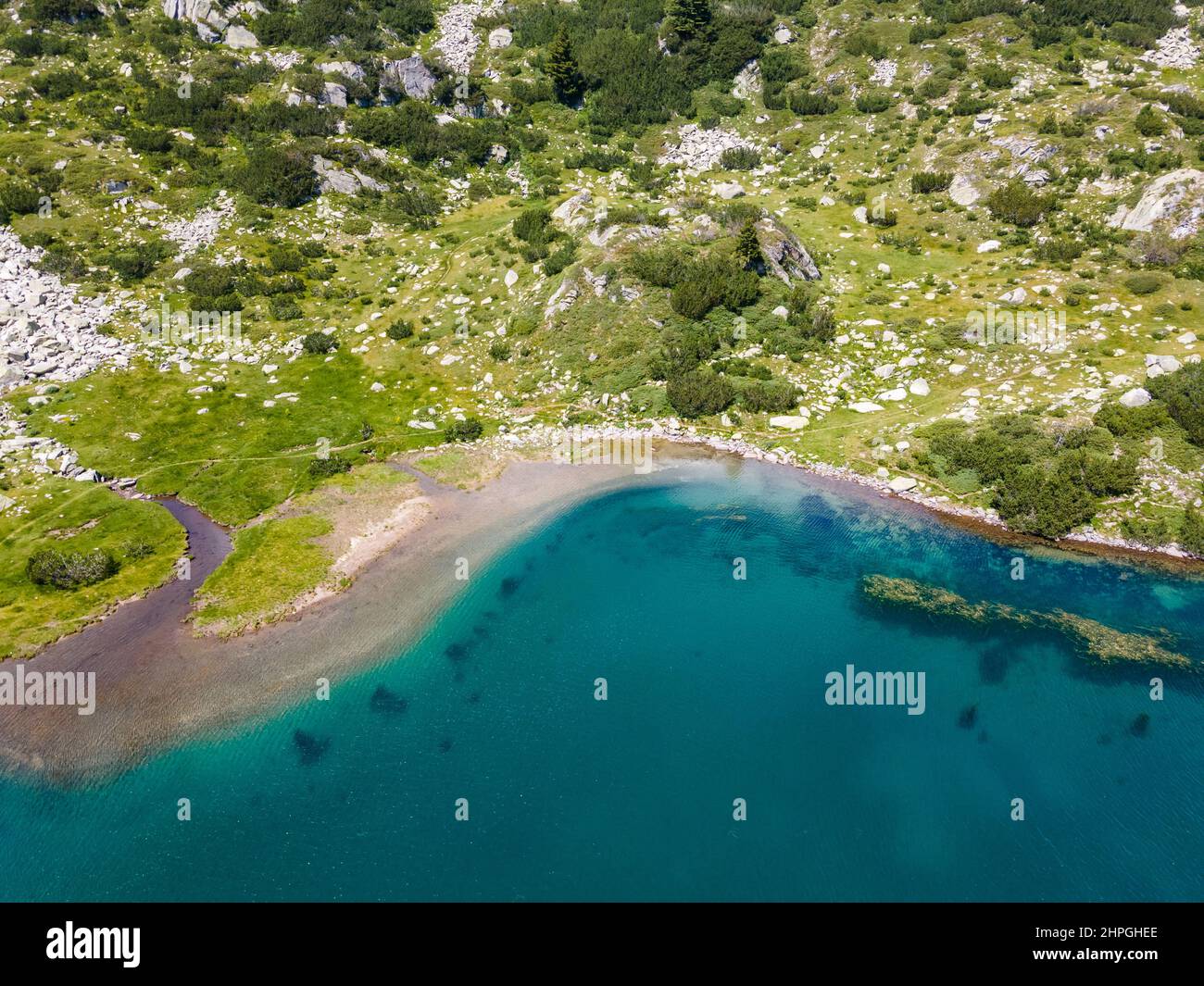 Amazing Aerial view of Fish Banderitsa lake, Pirin Mountain, Bulgaria ...