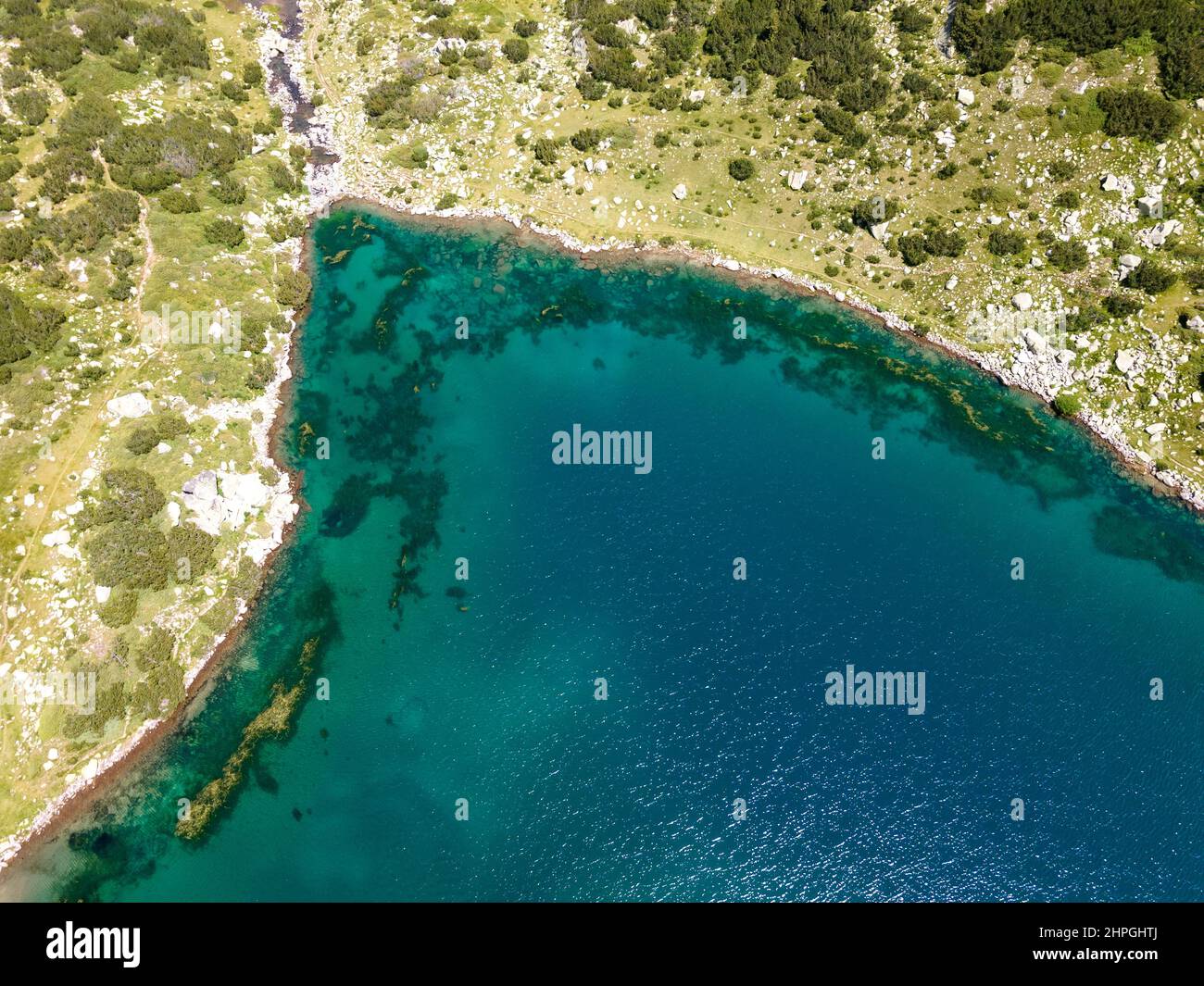Amazing Aerial view of Fish Banderitsa lake, Pirin Mountain, Bulgaria ...