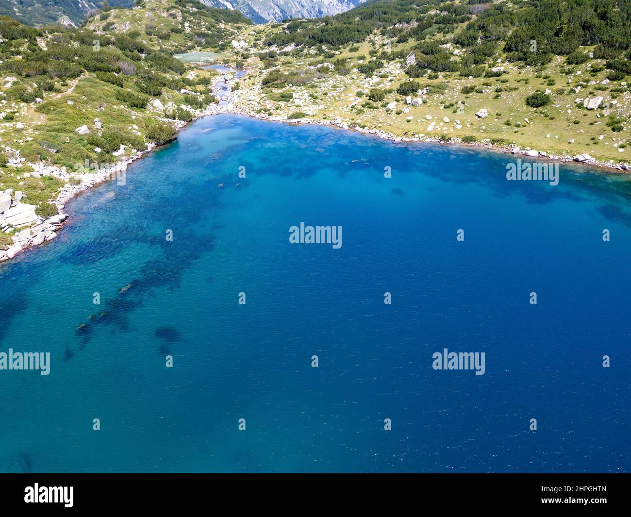 Amazing Aerial view of Fish Banderitsa lake, Pirin Mountain, Bulgaria ...