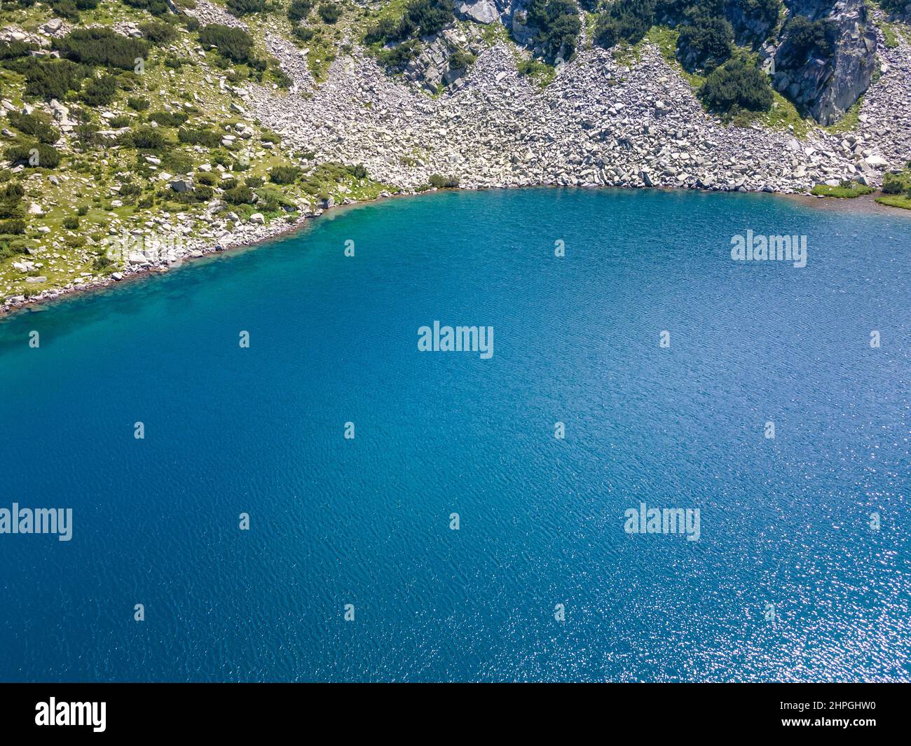 Amazing Aerial view of Fish Banderitsa lake, Pirin Mountain, Bulgaria ...
