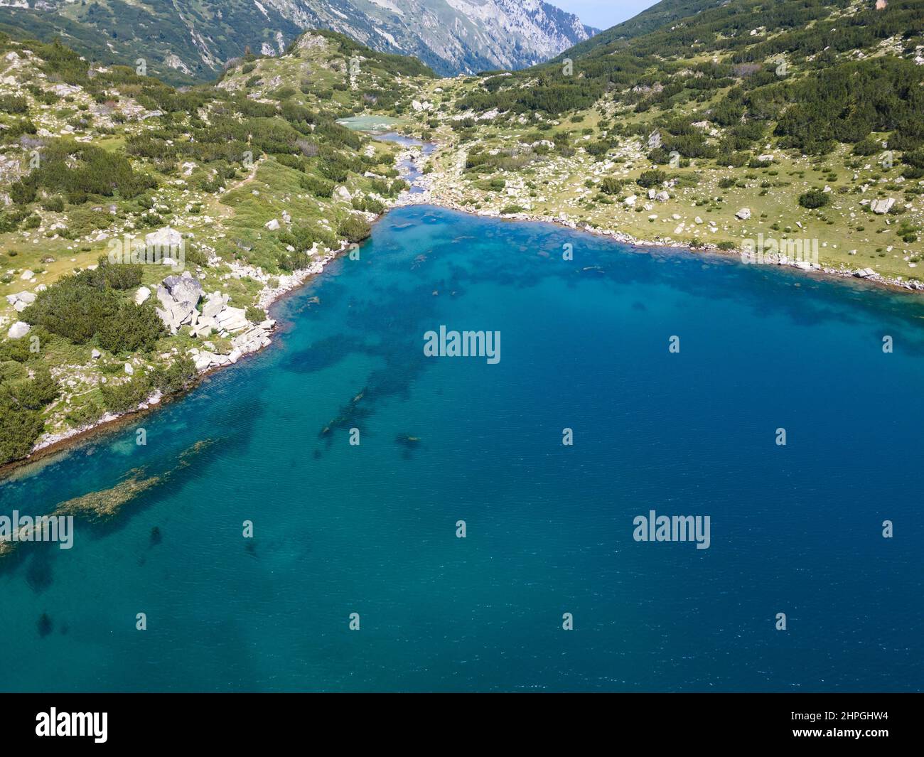 Amazing Aerial view of Fish Banderitsa lake, Pirin Mountain, Bulgaria ...