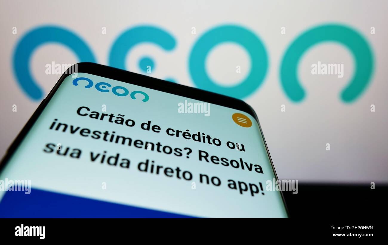 Smartphone with webpage of Brazilian fintech company Neon Pagamentos S ...