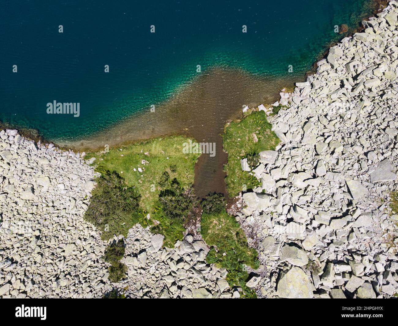 Amazing Aerial view of Fish Banderitsa lake, Pirin Mountain, Bulgaria ...