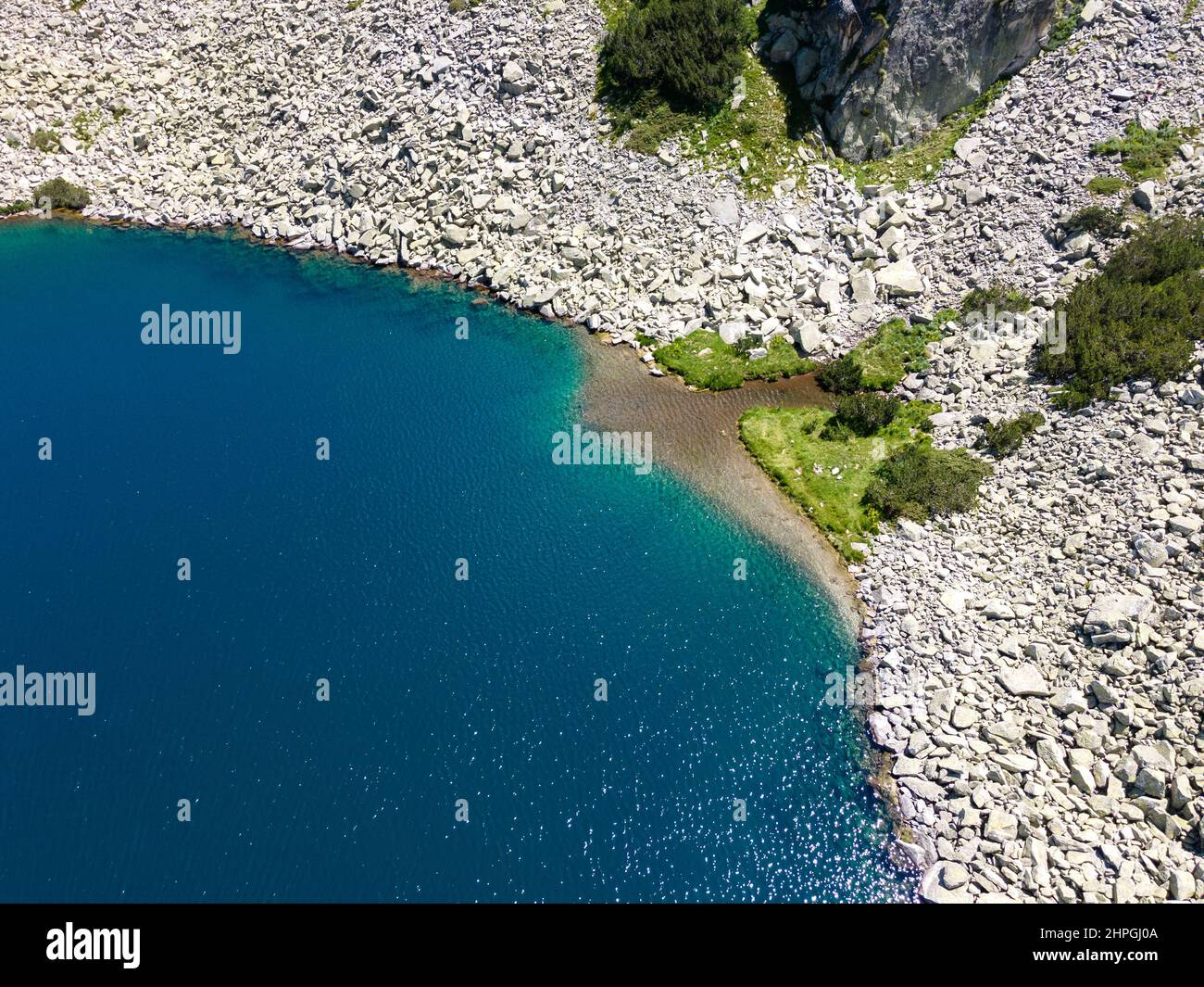 Amazing Aerial view of Fish Banderitsa lake, Pirin Mountain, Bulgaria ...